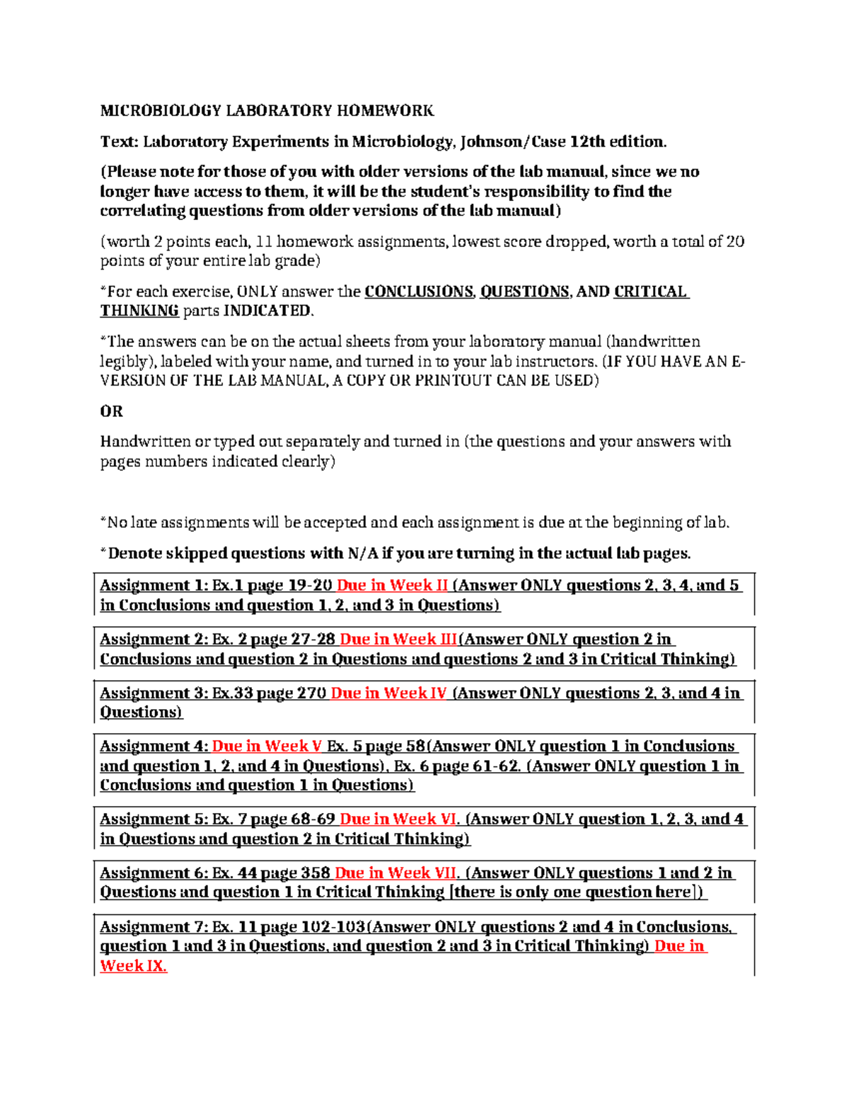 Microbiology 12TH ED Lab Homework Assignments & Guidelines - Studocu