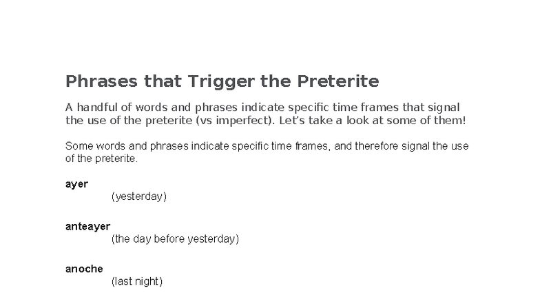 Preterite vs Imperfect: Key Phrases and Usage Guide - Studocu