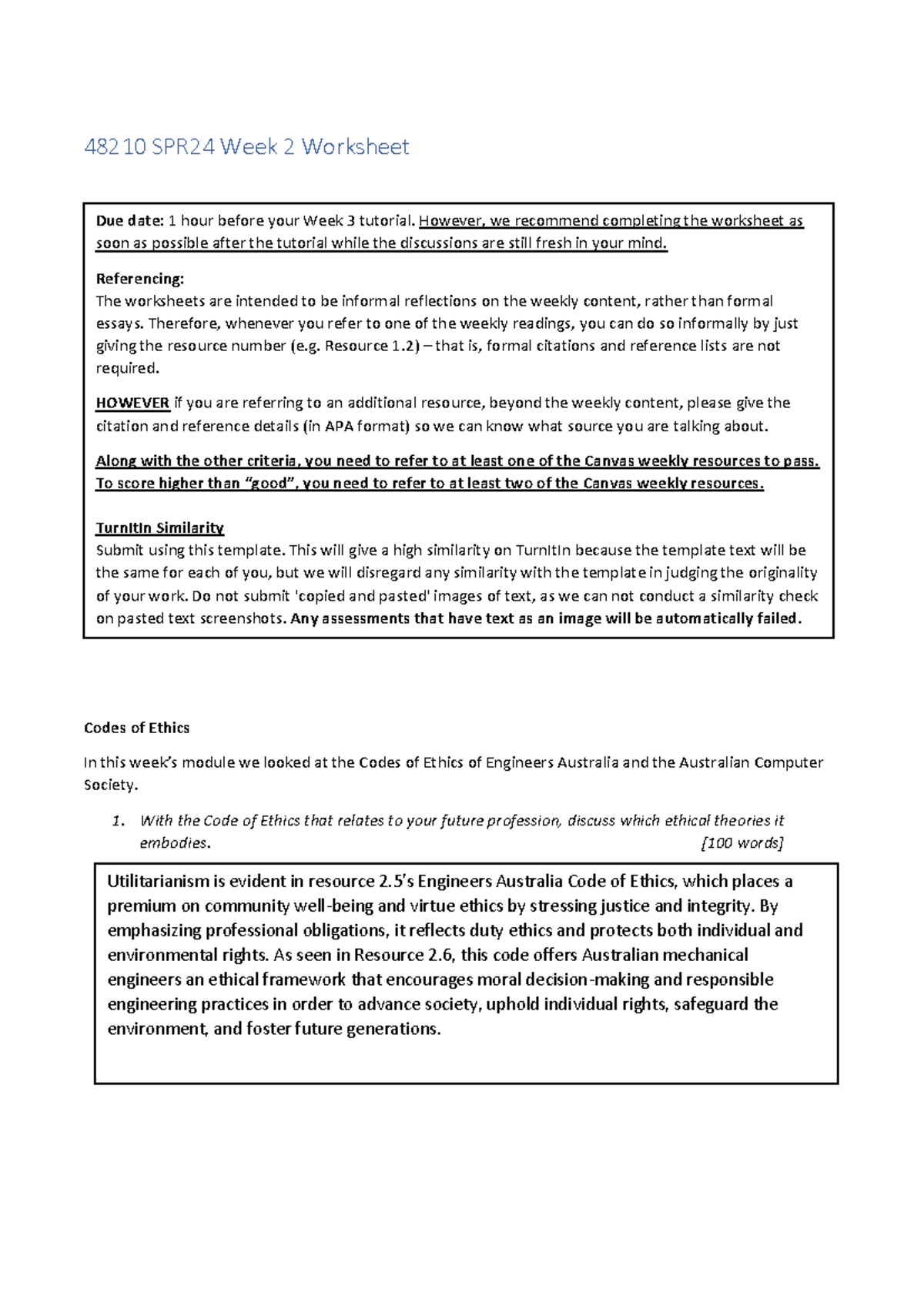 48210 SPR24 - Week 2 Worksheet - 48210 SPR 24 Week 2 Worksheet Codes of ...