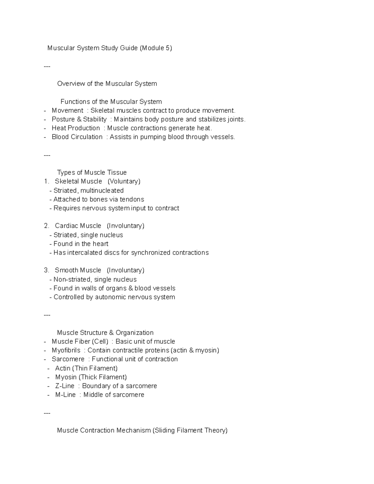 Muscular System Study Guide (Module 5) - Posture & Stability ...