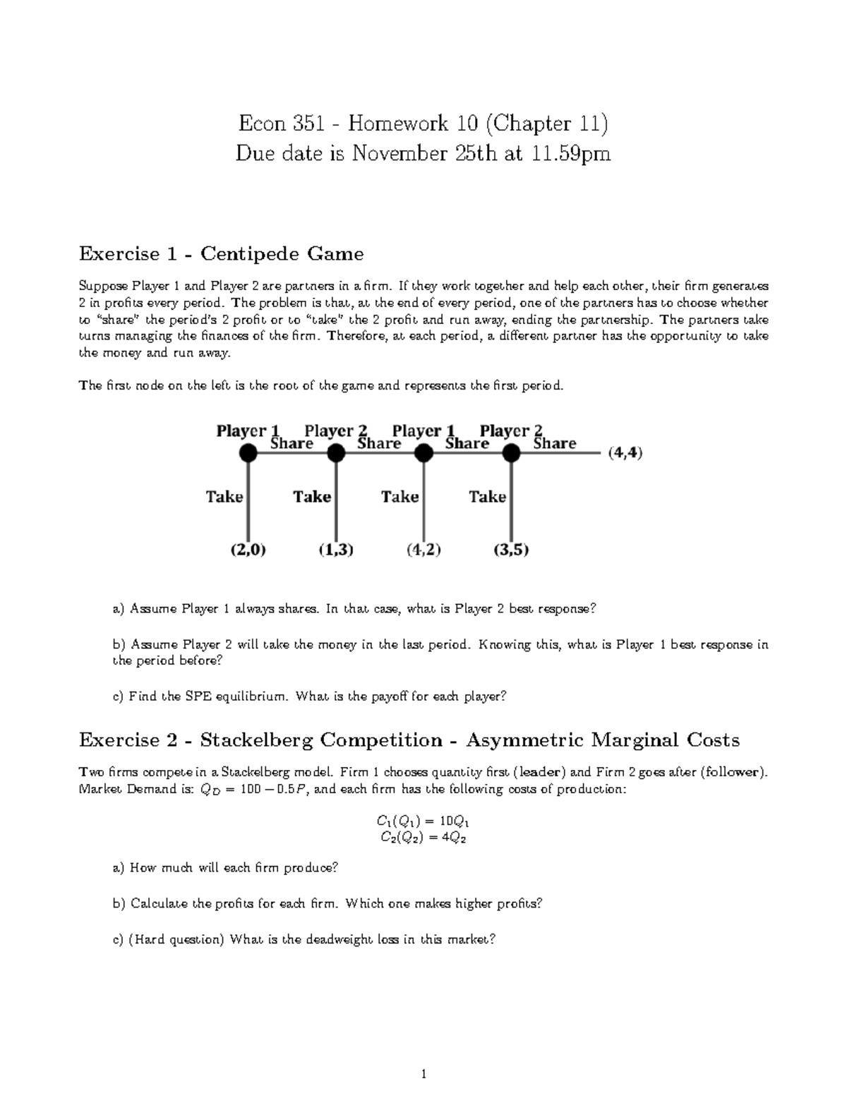 Homework 10 Chapter 11 - eeeeee - Econ 351 - Homework 10 (Chapter 11 ...