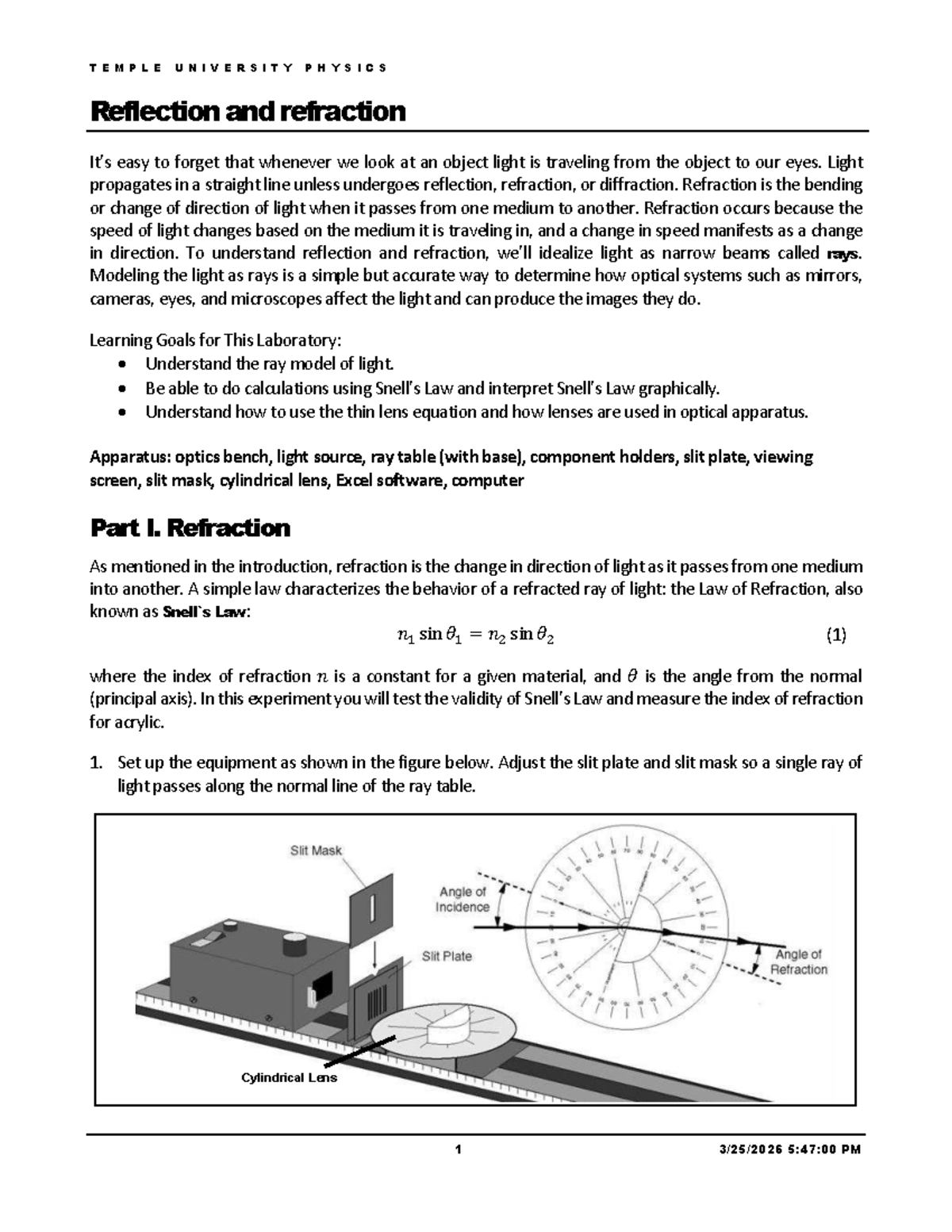 Reflection and Refraction in Physics Lab (PHYS 101) - Studocu