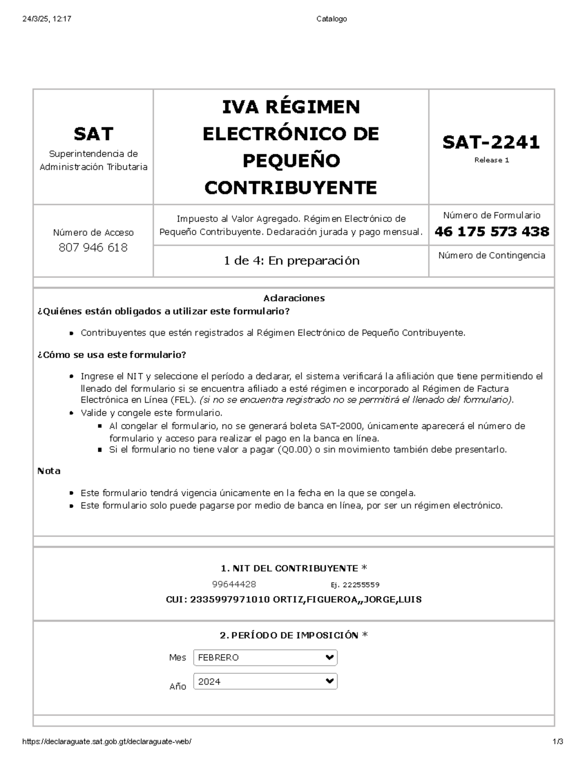 Régimen Electrónico de Pequeño Contribuyente - Formulario 46 SAT - Studocu