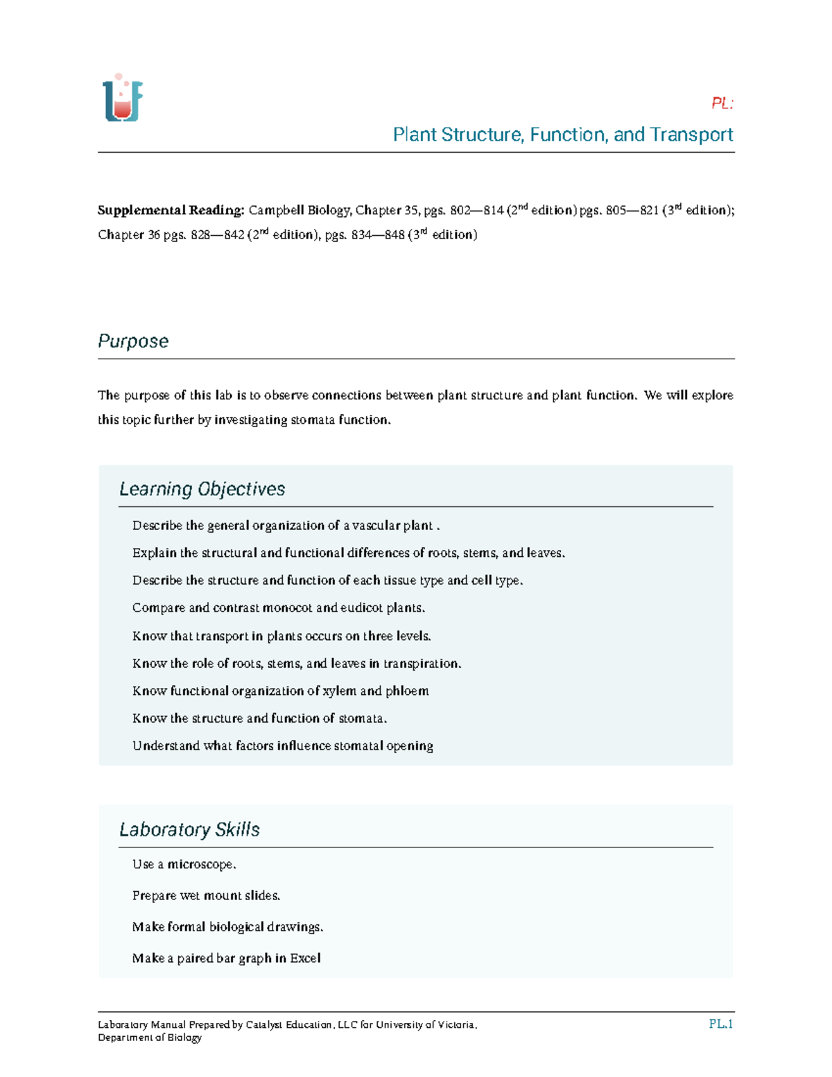 PL: Plant Structure and Function Lab Manual - Stomata and Transport ...
