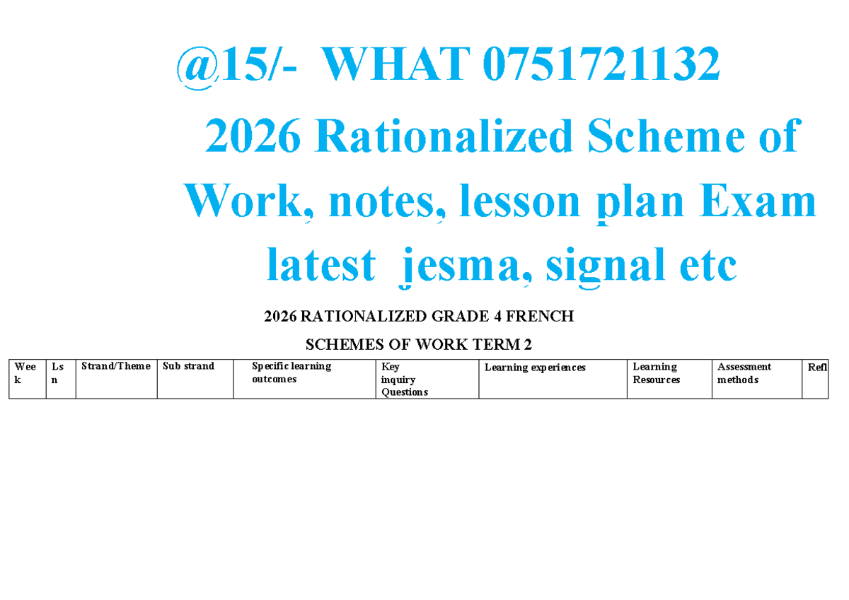Grade 4 French Schemes of Work Term 2 (0751721132) - Lesson Plans ...