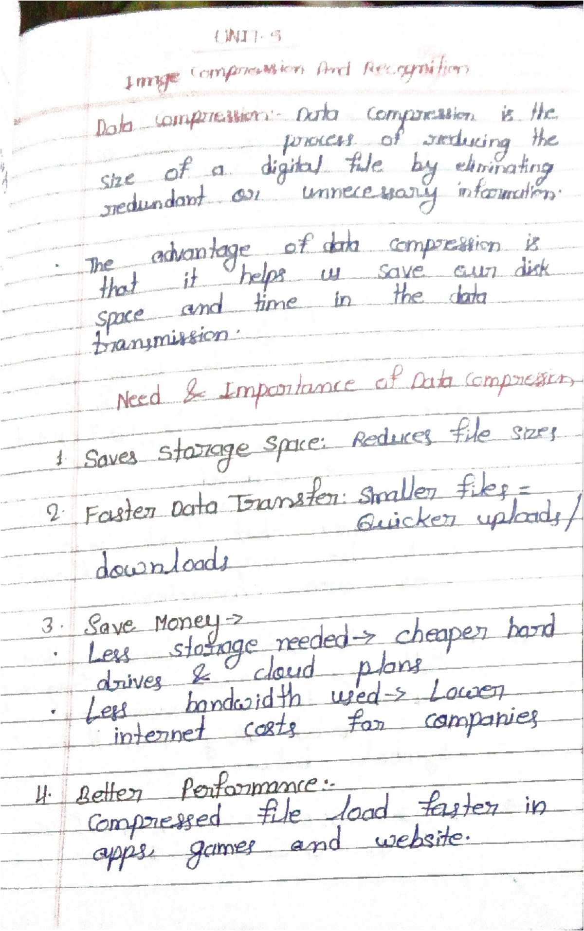 Unit-5 IP: Image Compression & Recognition Techniques - Studocu