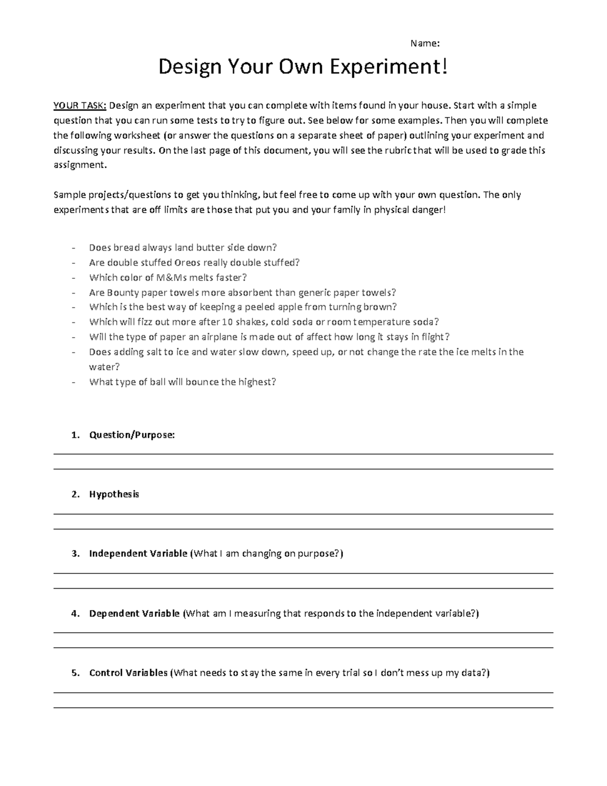 Design Your Own Experiment: Scientific Method Project Guide - Studocu