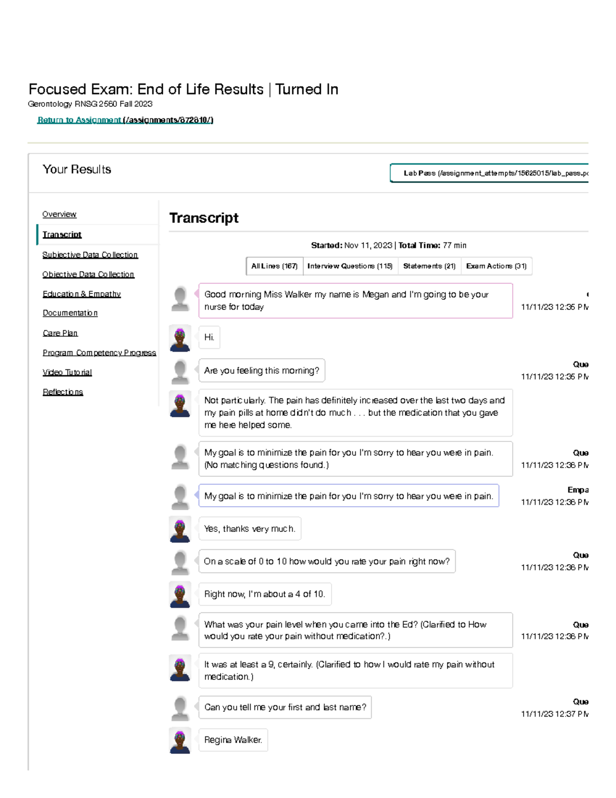 Focused Exam Transcript: End of Life Assessment - GERO 2560 - Studocu