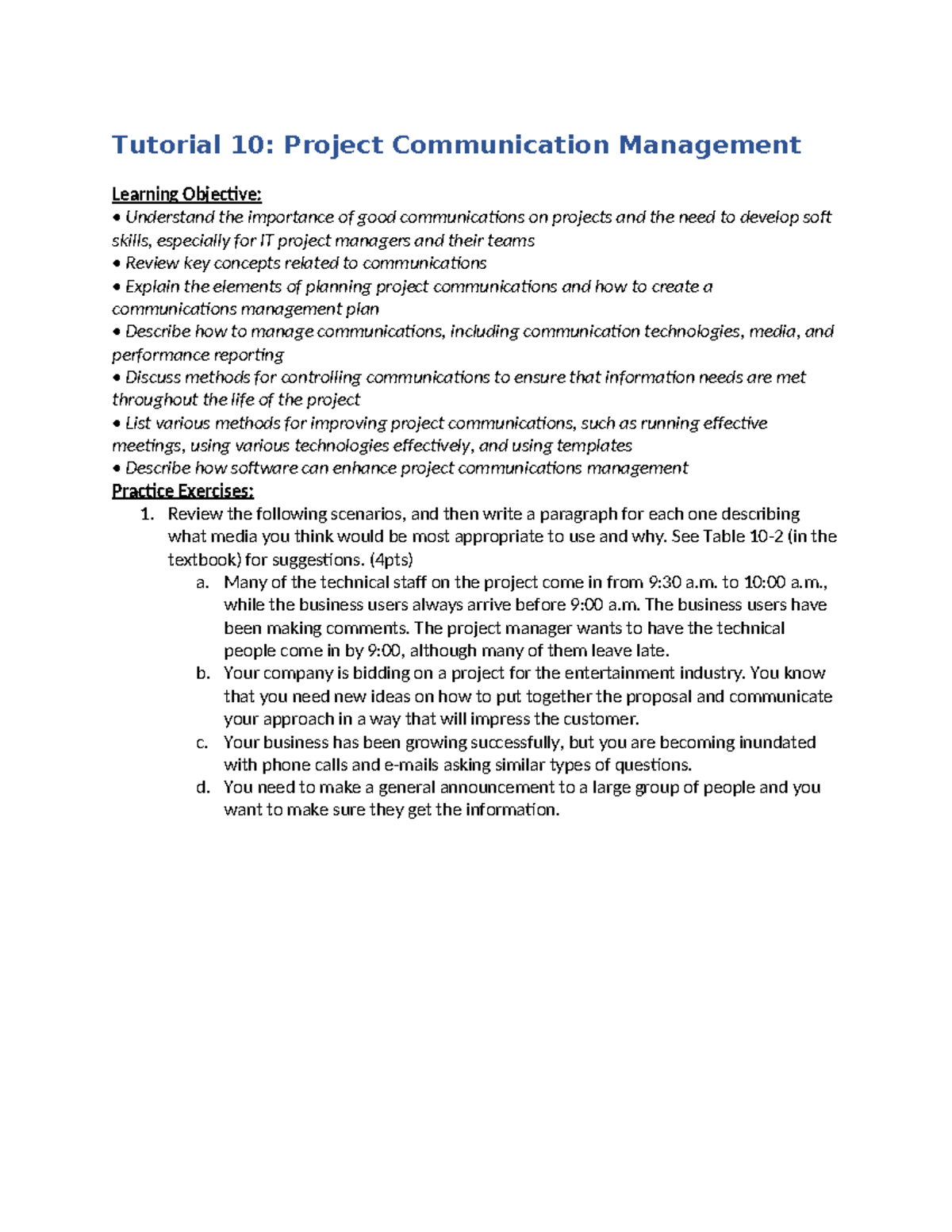 Tutorial 10 23 - wpr - Tutorial 10: Project Communication Management ...