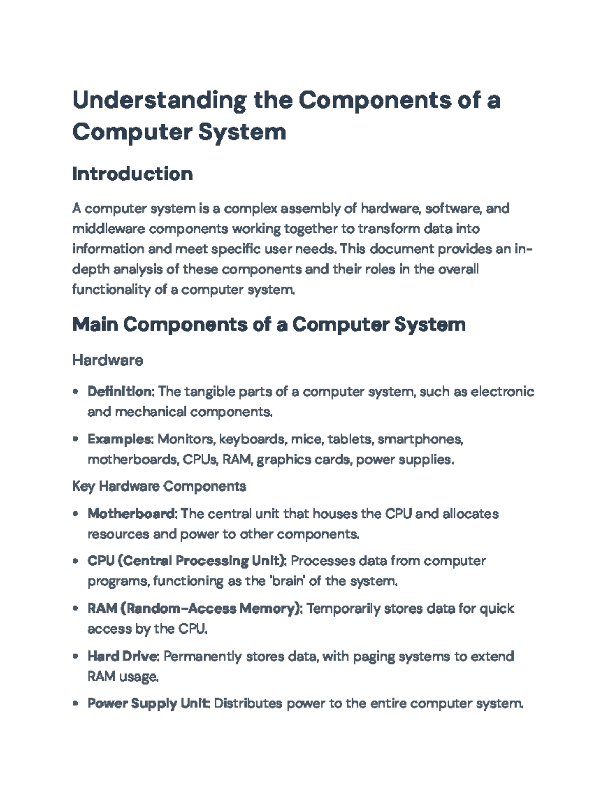 Understanding Computer System Components: Hardware, Software ...