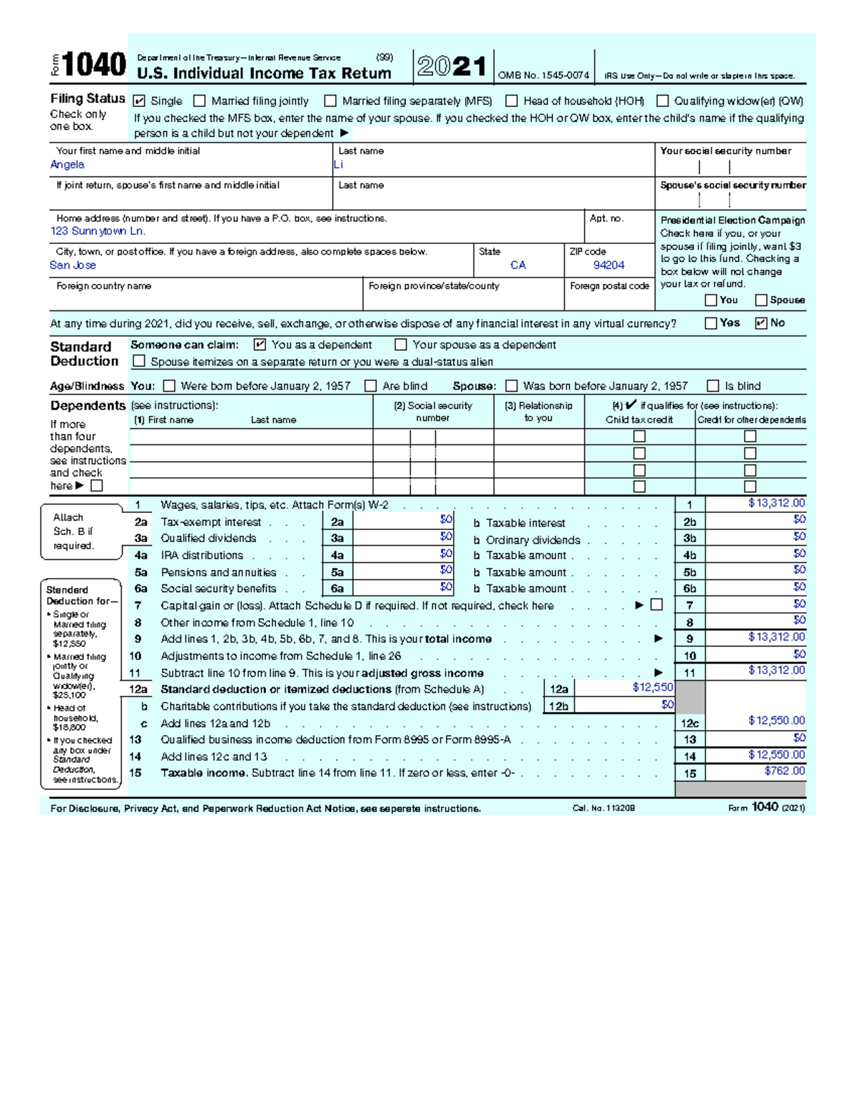 Angela lim - angeli w-4 form - Form 1040 U. Individual Income Tax ...