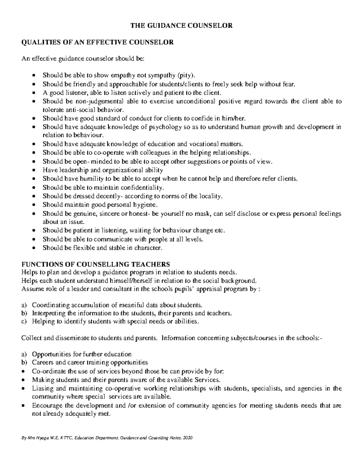 KTTC Guidance & Counseling Notes: Qualities of an Effective Counselor ...