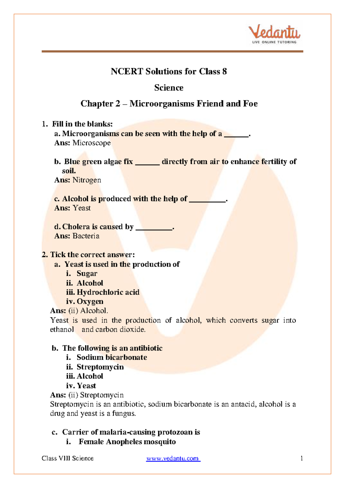 NCERT Solutions for Class 8 Science - Microorganisms: Friend or Foe ...