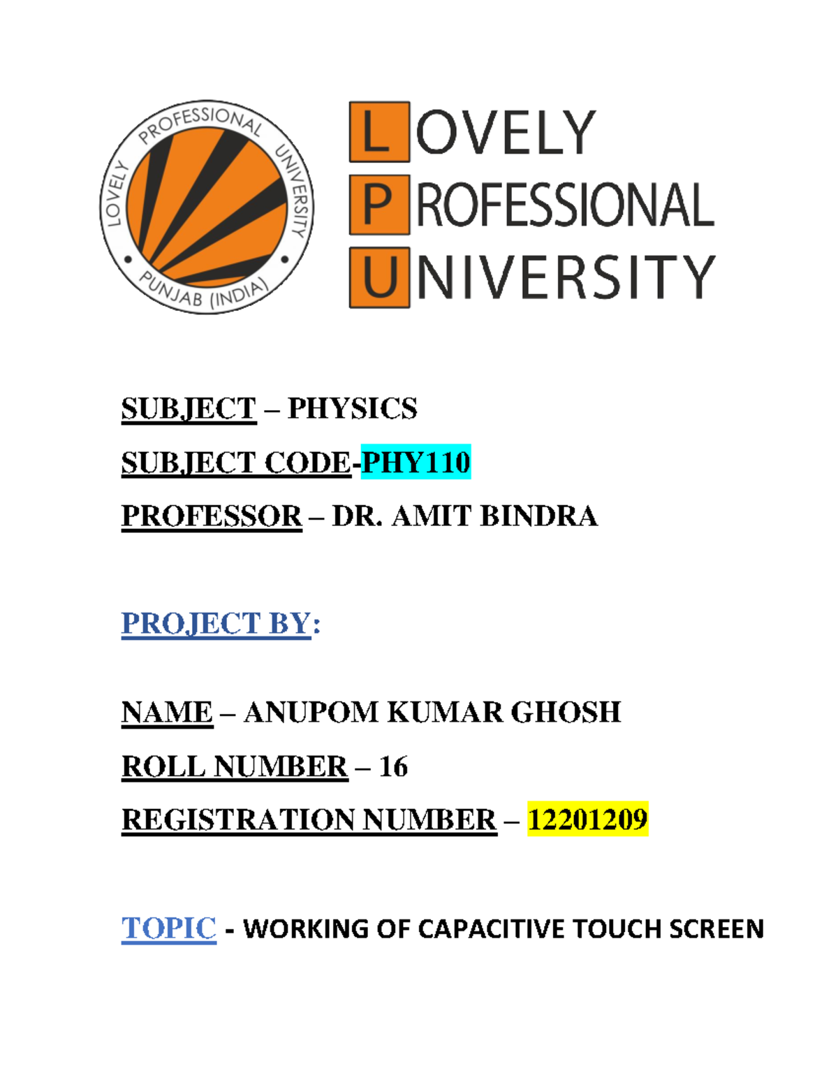 Capacitive Touch Sensor Project Overview – PHY Class 16 - Studocu