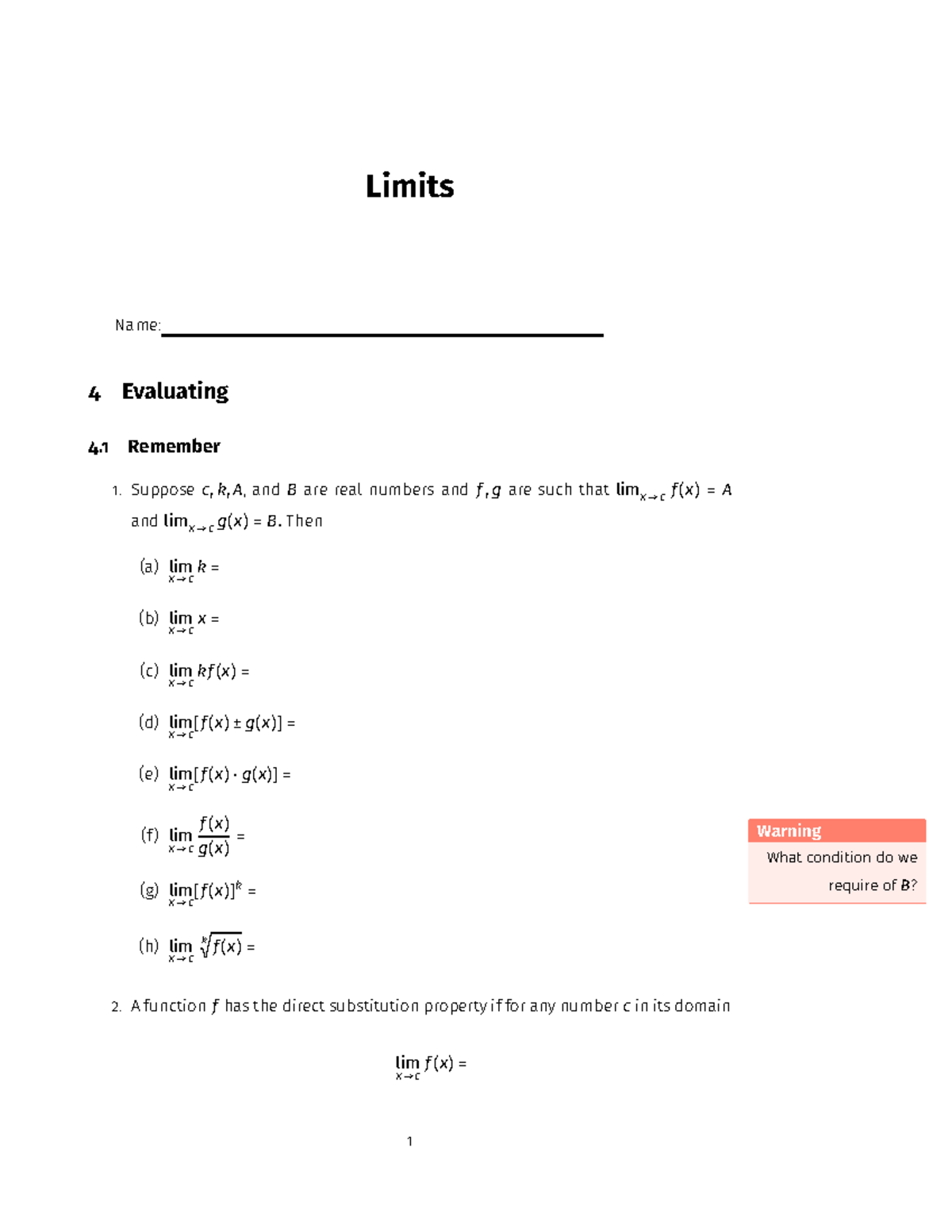 Calculus 1 MAC 2311: Activities on Evaluating Limits - Studocu