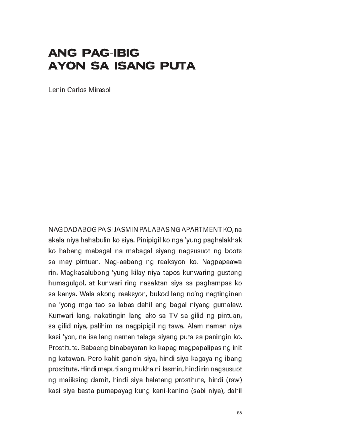 Fiction: Ang Pagsasalaysay ng Isang Prostitute - LENIN M. MIRASOL - Studocu