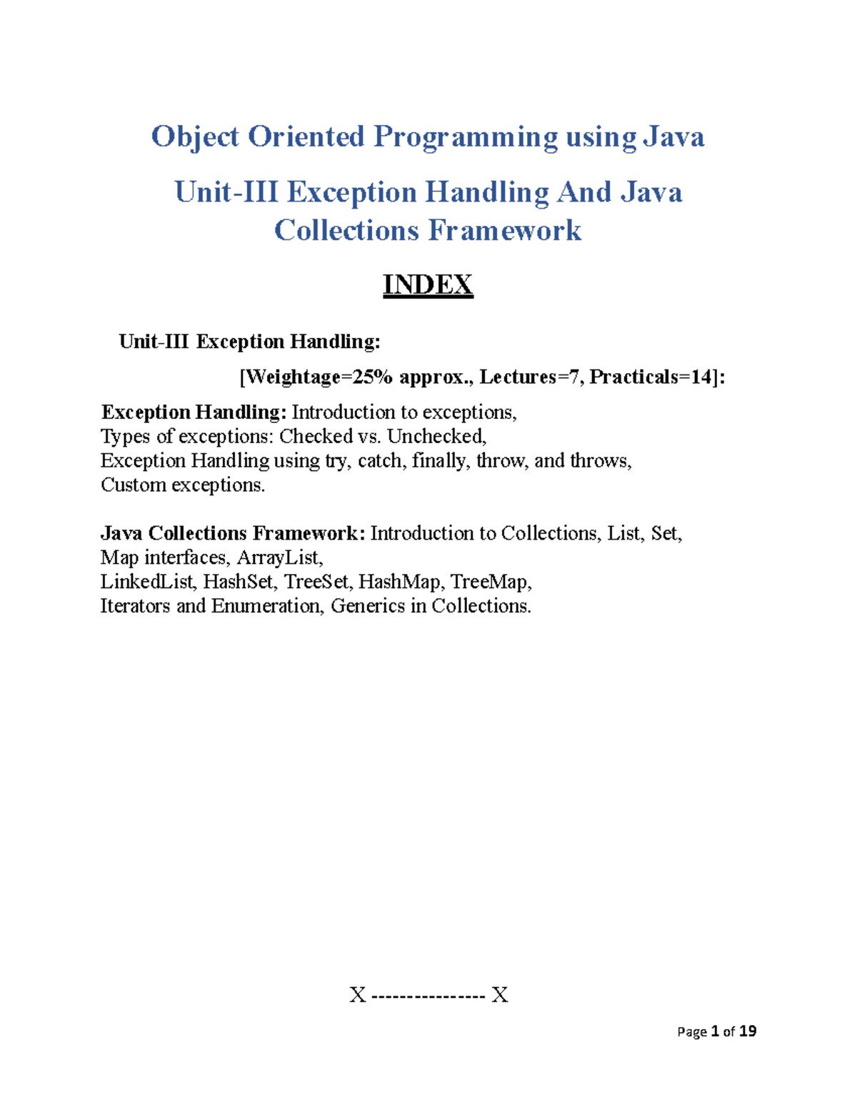Unit-3: Exception Handling & Java Collections Framework (CS101) - Studocu