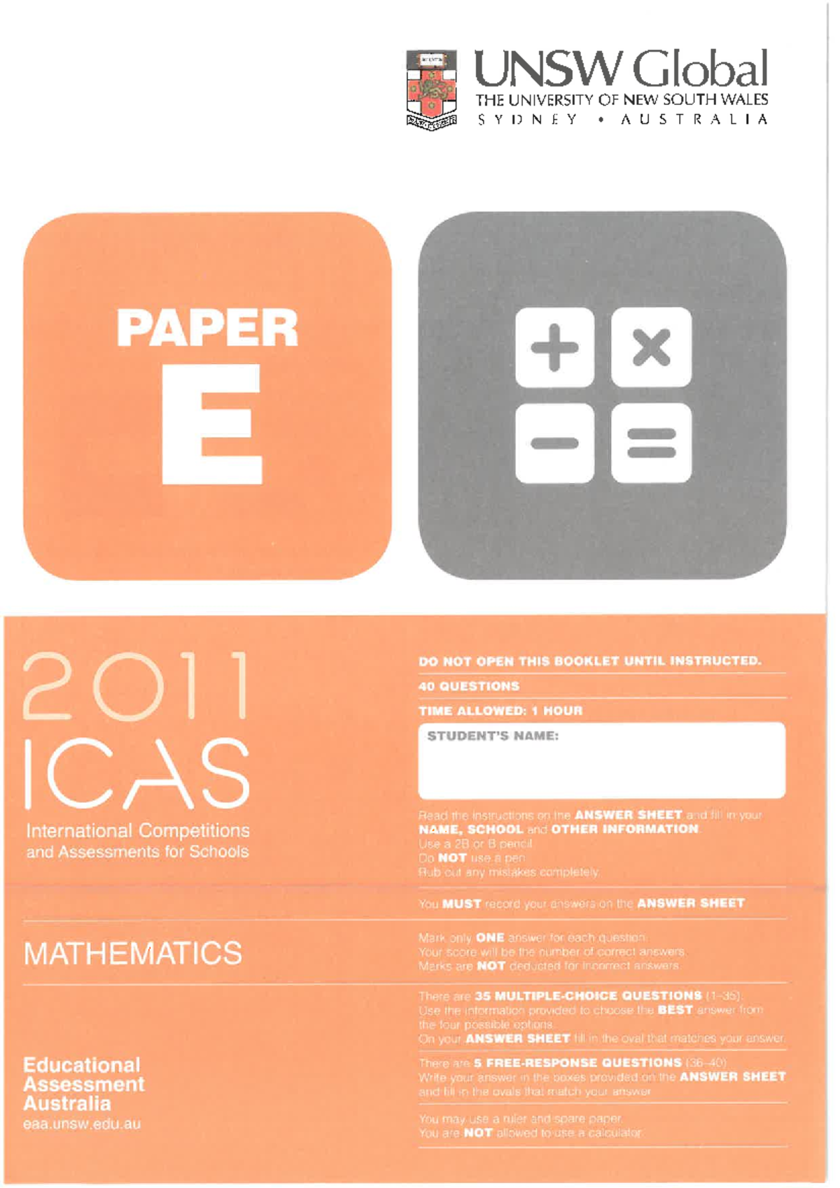 2011 ICAS Mathematics Paper E EAA - Final Exam Questions - Studocu