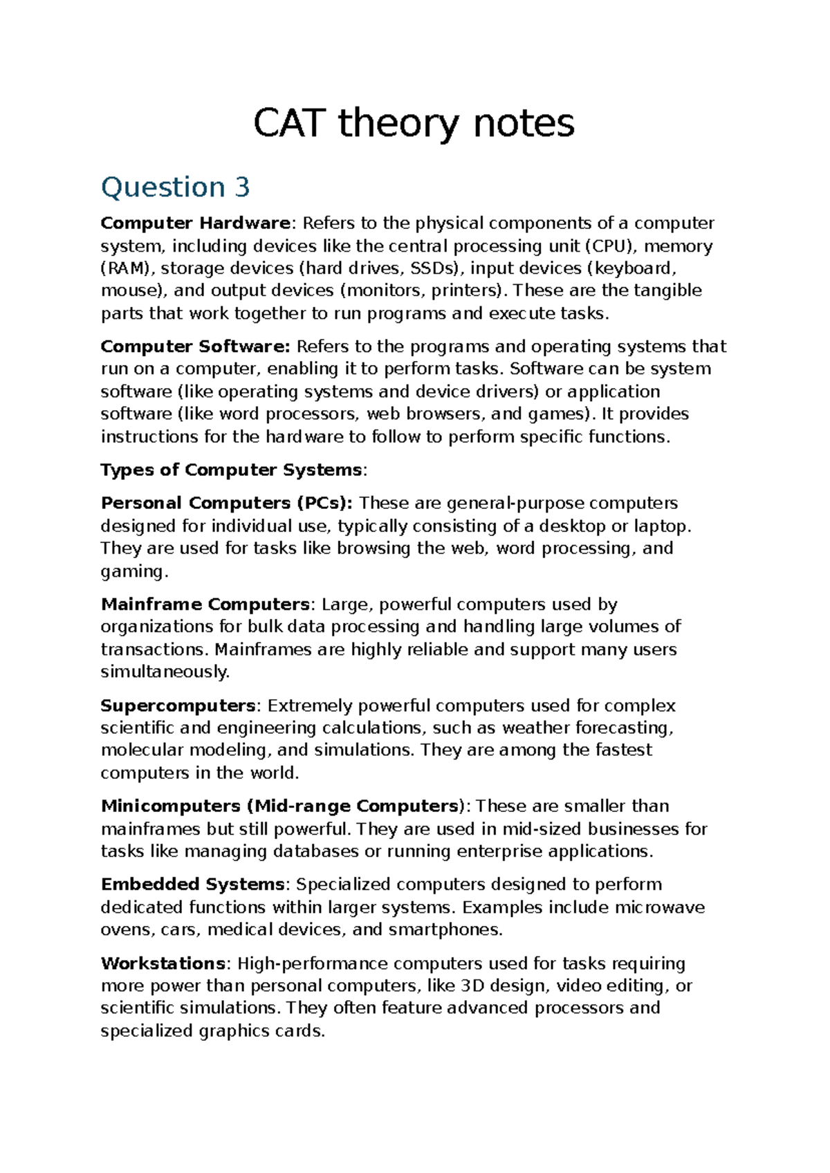 CAT 101: Comprehensive Theory Notes on Computer Architecture and ...