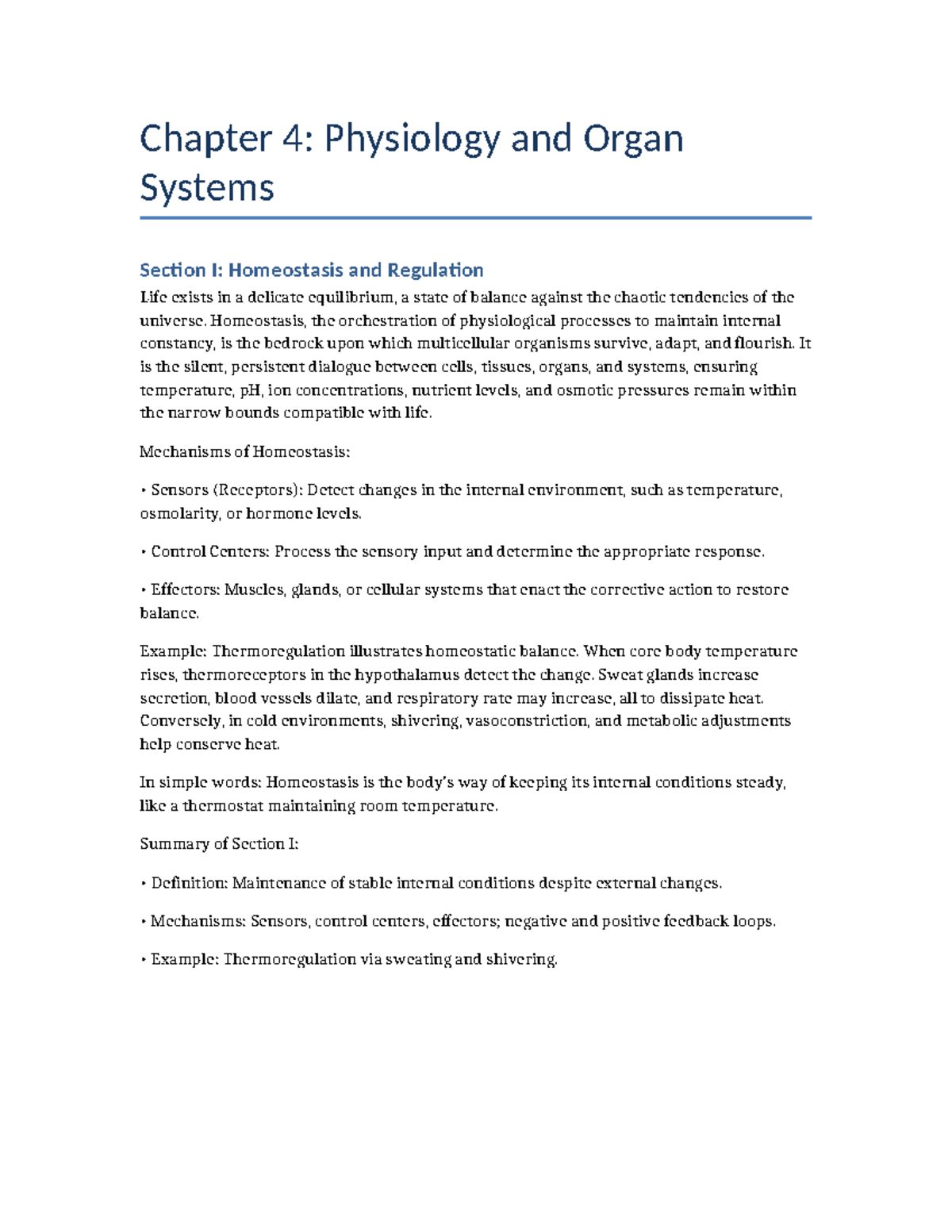 Chapter 4: Physiology Notes on Homeostasis & Regulation - Studocu