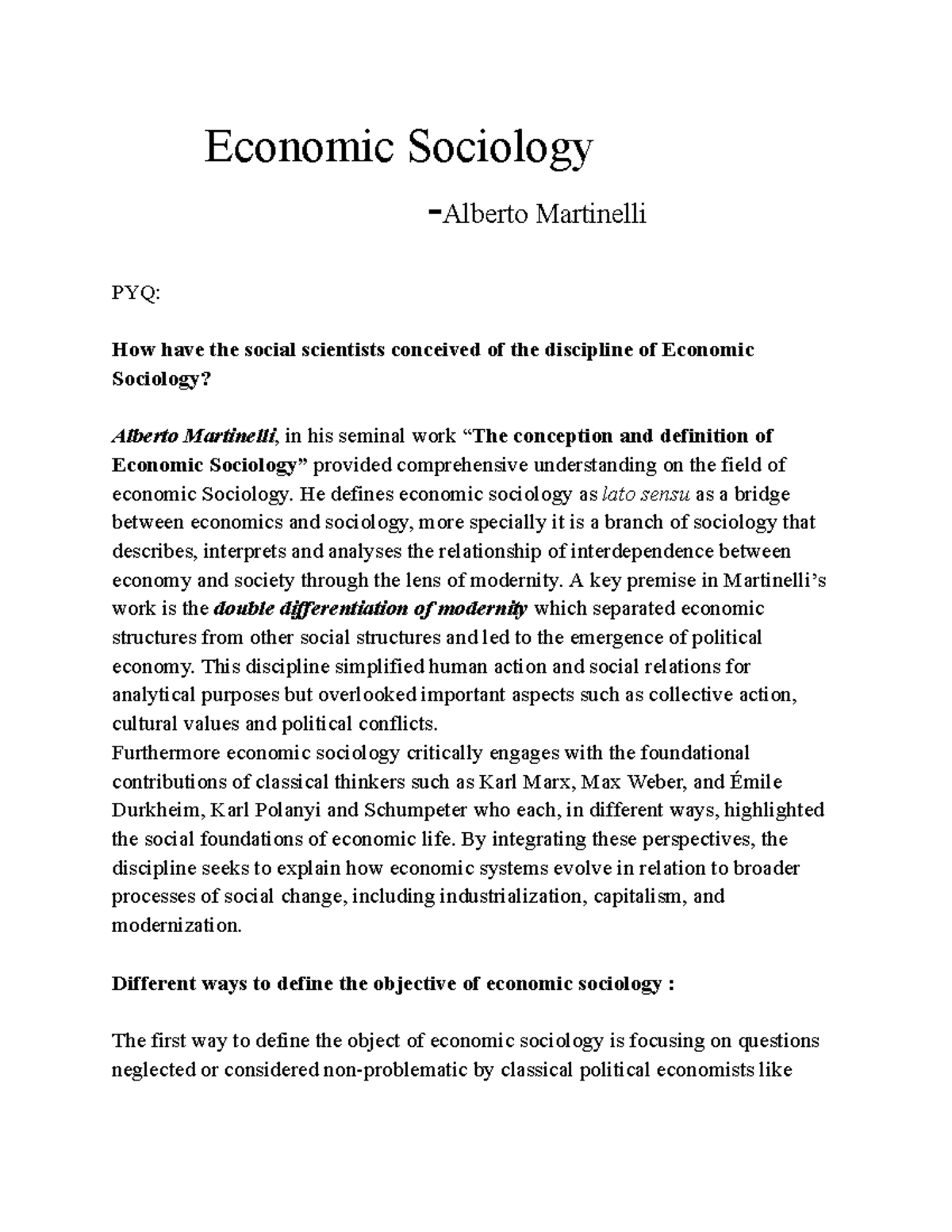 Economic Sociology Insights: Key Concepts by Alberto Martinelli - Studocu