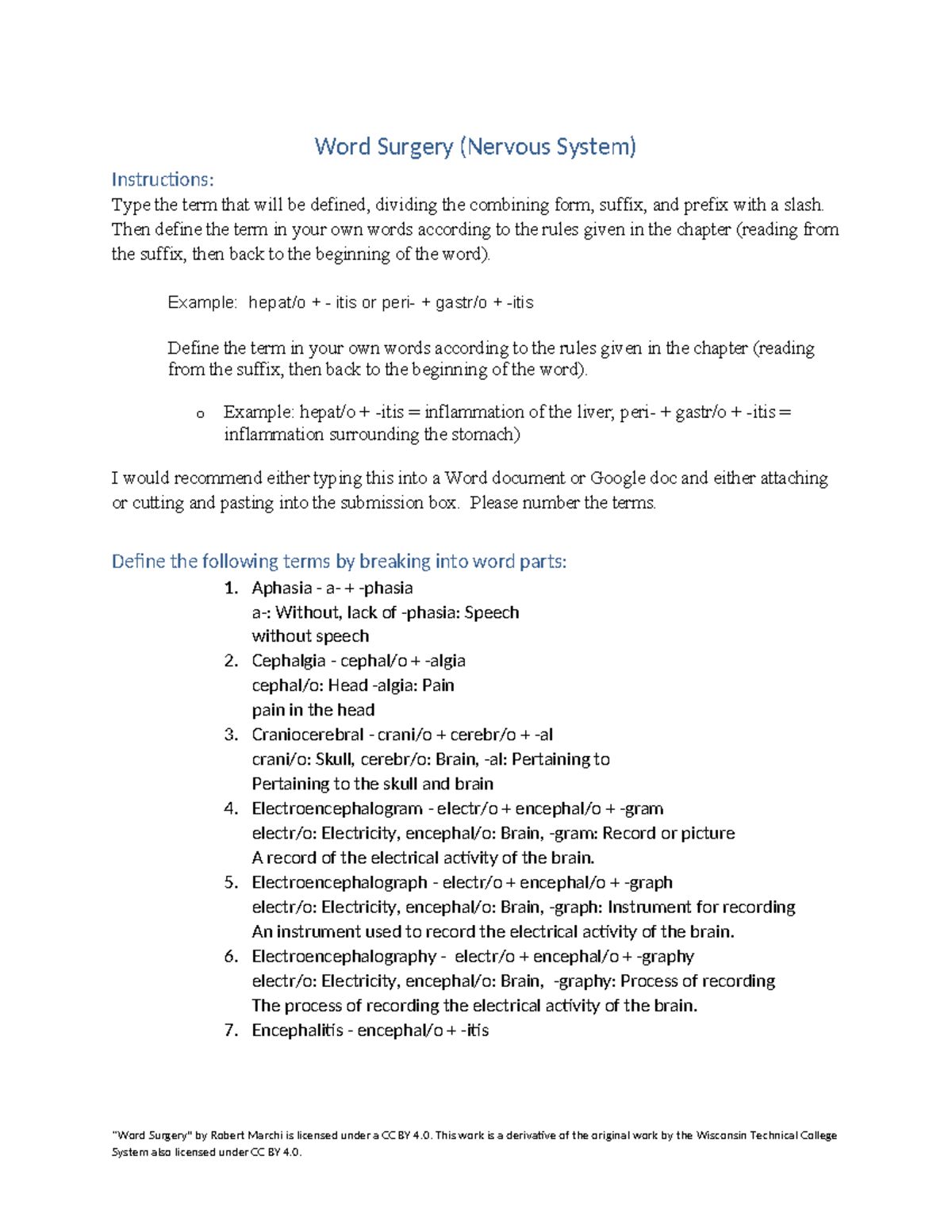 Word Surgery: Nervous System Terms Analysis and Definitions - Studocu