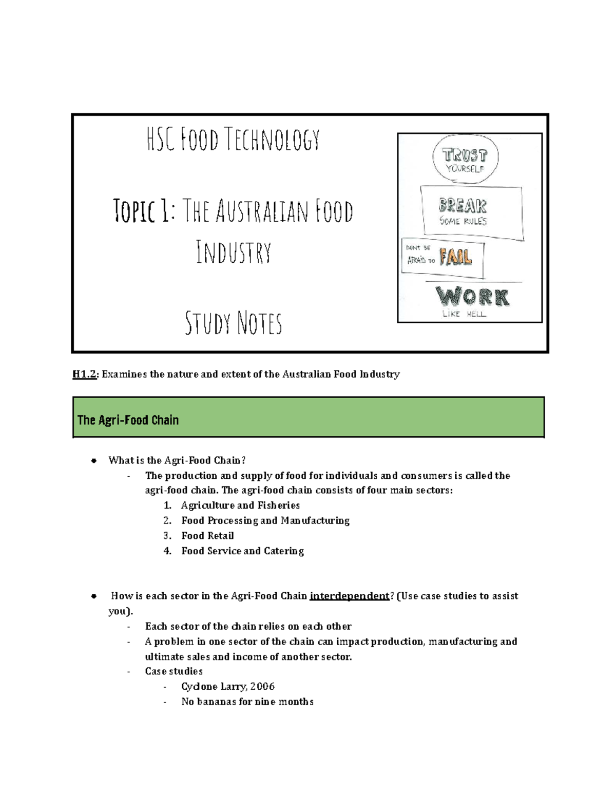 HSC Food Technology Topic 1: Australian Food Industry Study Notes - Studocu