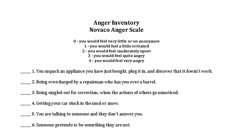 Anger Inventory: Novaco Anger Scale Assessment Guide - Studocu