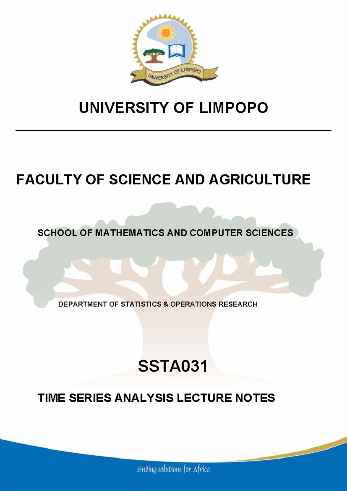 SSTA031 Time Series Analysis Lecture Notes 2026 - Studocu