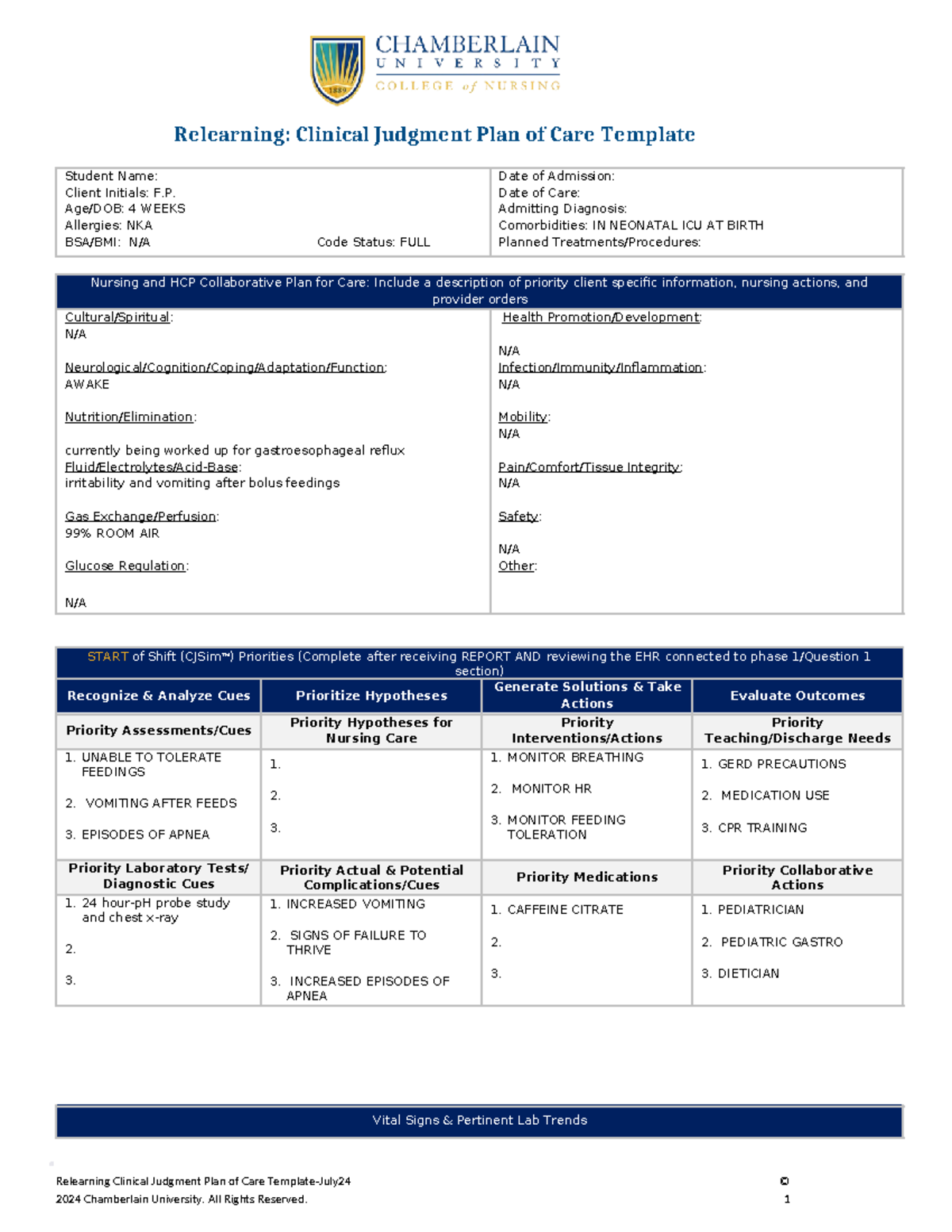 CJ SIM Careplan: Neonatal Judgment & Relearning Strategies - Studocu