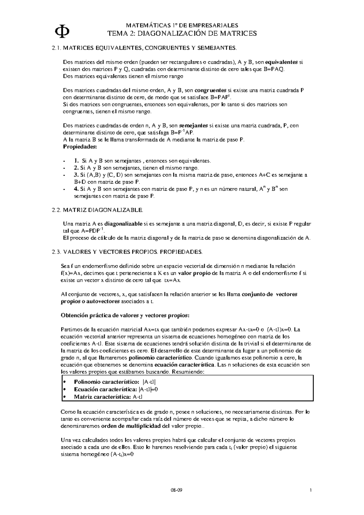 Matrices: Equivalentes, Congruentes y Semejantes en Diagonalización ...
