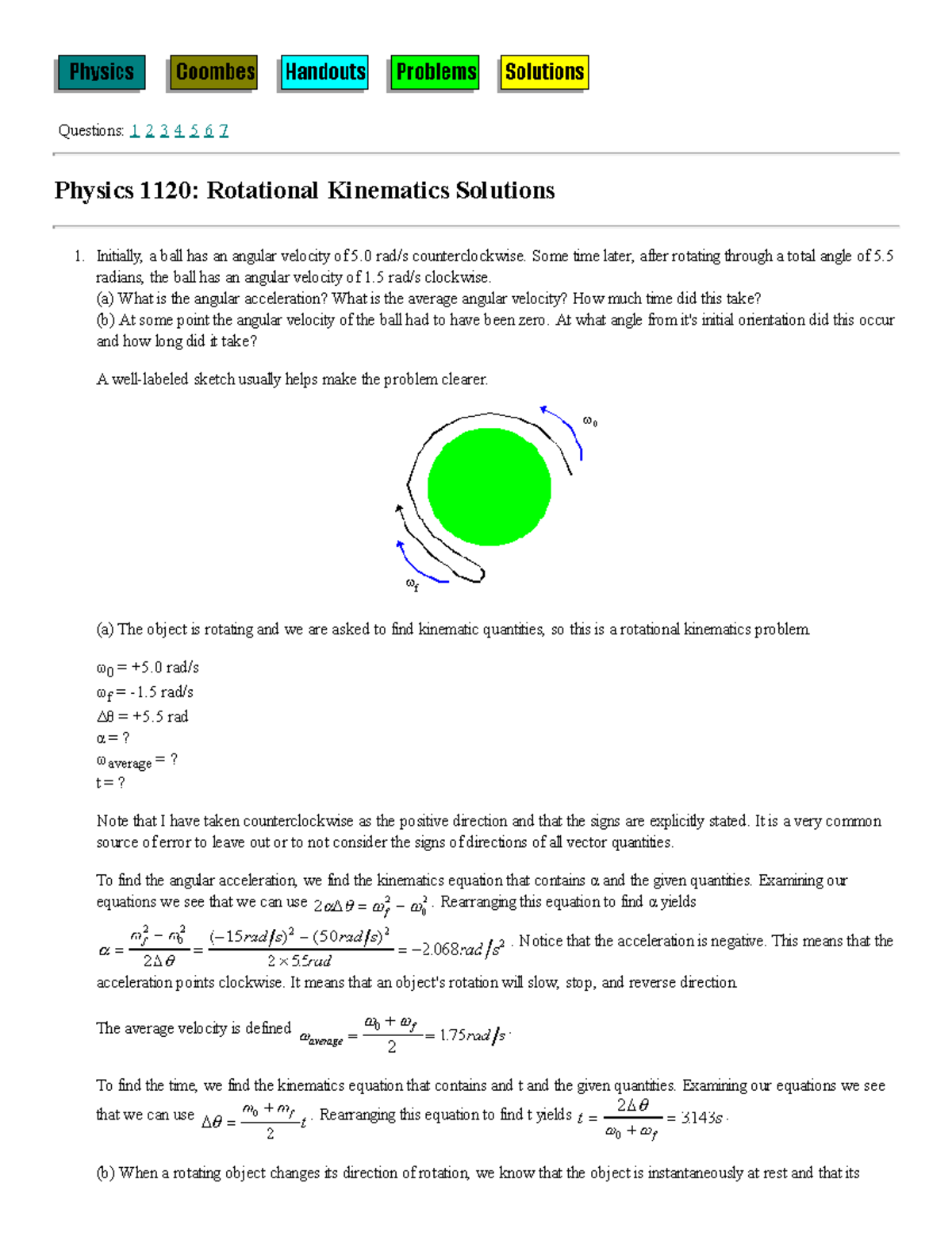 PHYS 1120 Solutions for Rotational Kinematics Problems - Studocu