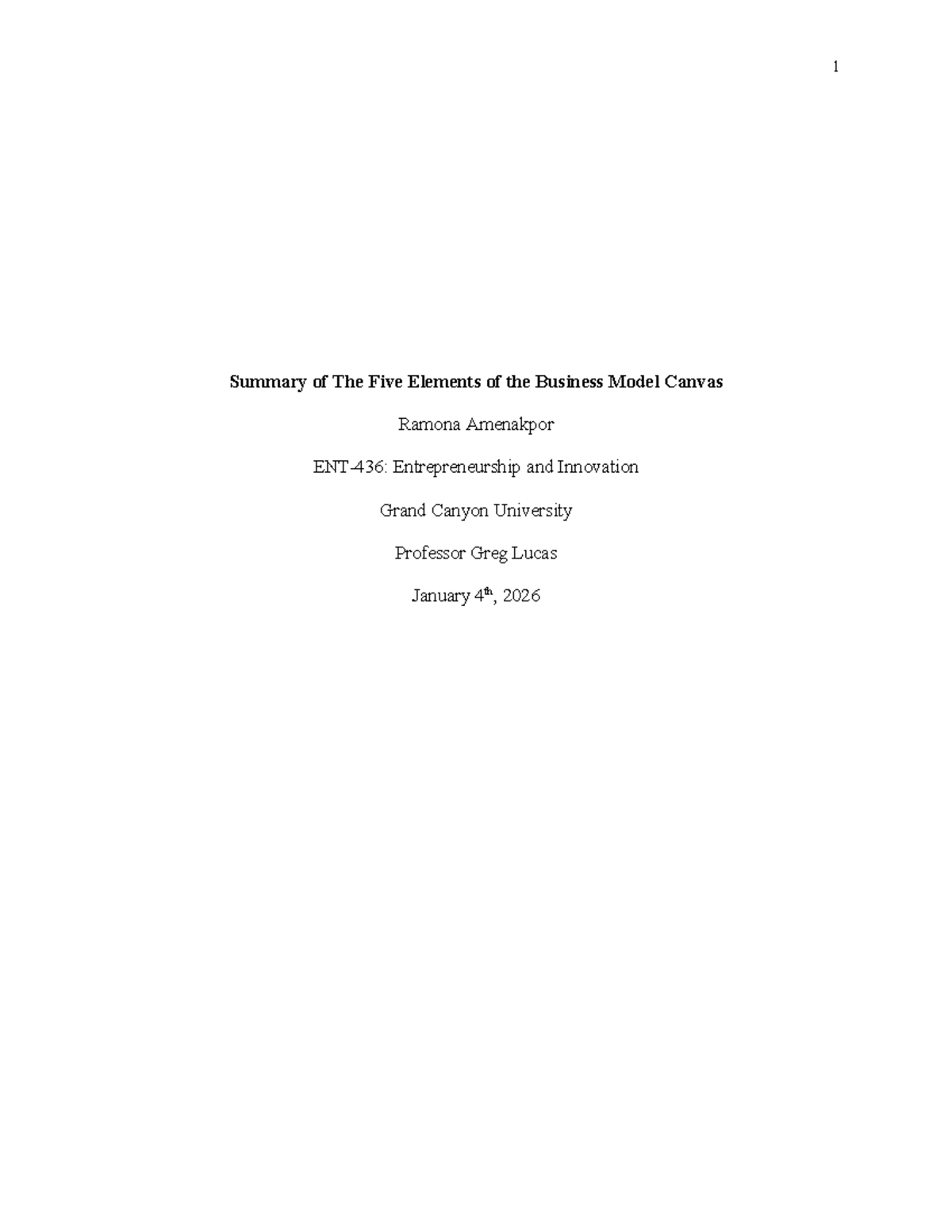 Summary of the Five Elements of the Business Model Canvas for MUA 2026 ...