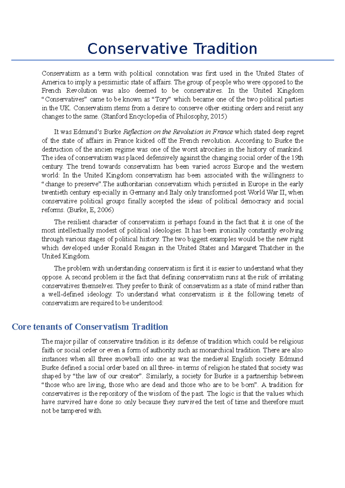 Note on Conservative Tradition: Key Concepts and Types Explained - Studocu