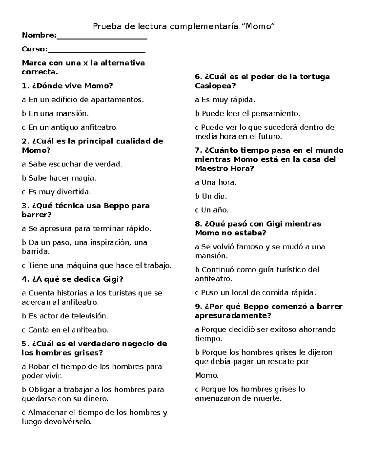 Momo - Prueba de Lectura Complementaria y Reflexiones (Curso) - Studocu