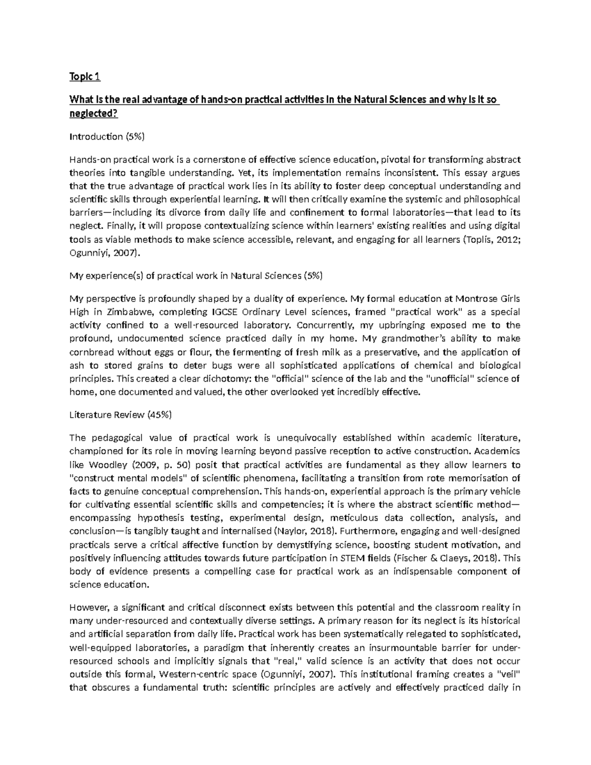 Reflective Essay - Topic 1: The Value of Practical Activities in ...