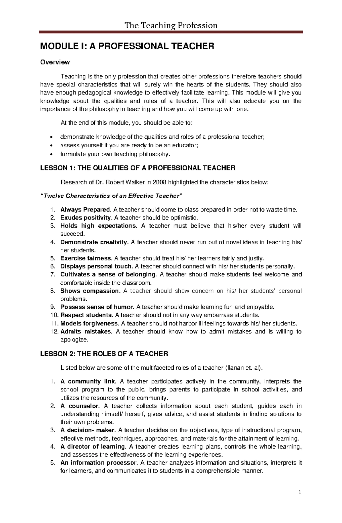 Professionalization of Teaching in the Philippines: Module Overview ...