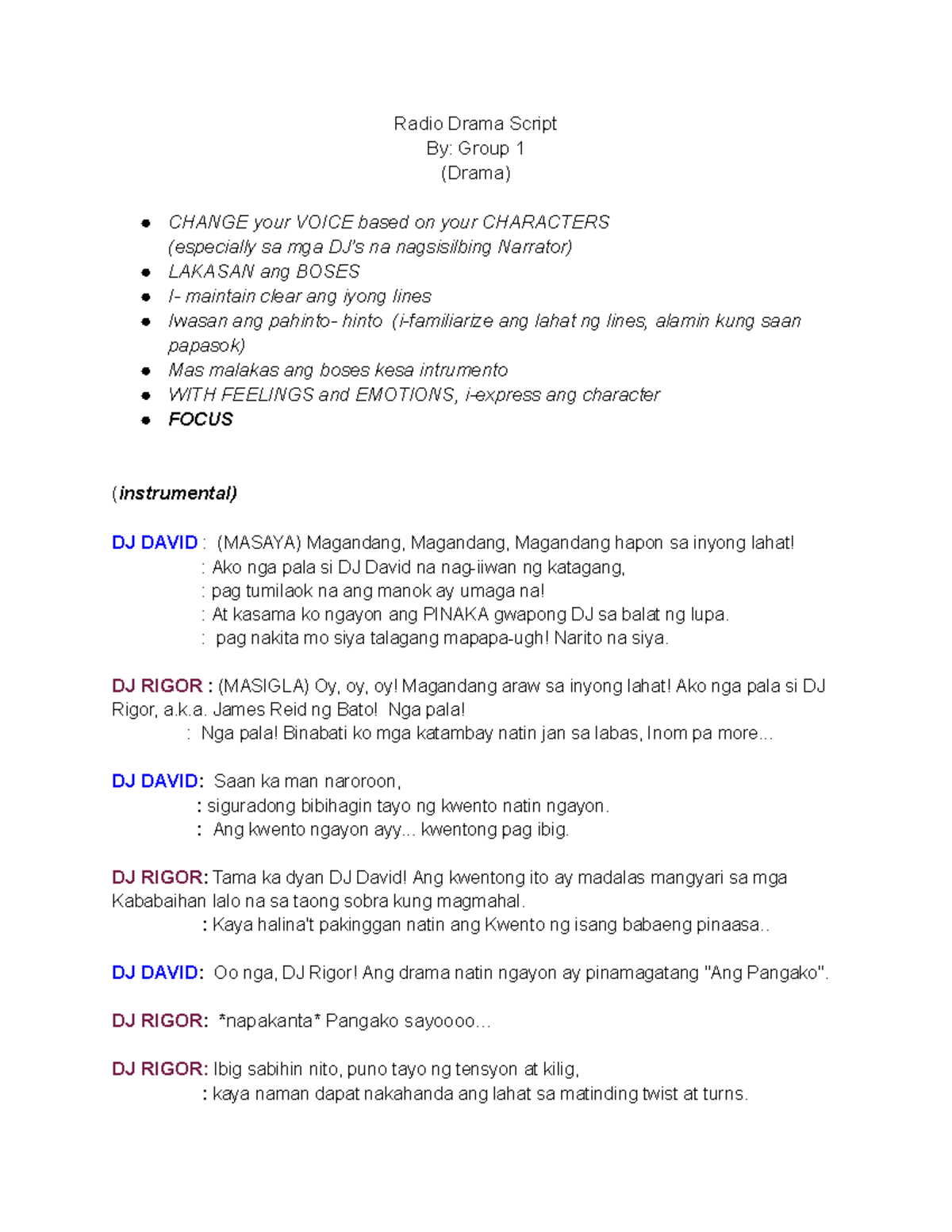 Radio Drama Script: "Ang Pangako" - Group 1 (Tagalog) - Studocu