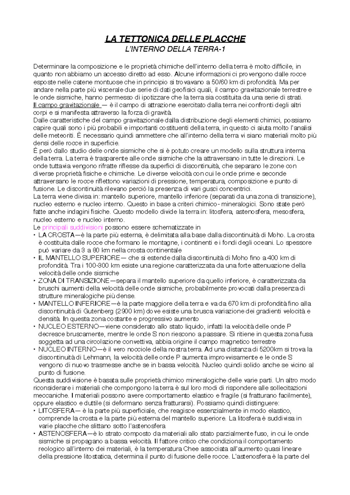 LA TETTONICA DELLE PLACCHE: STRUTTURA E DINAMICA DELLA TERRA - Studocu