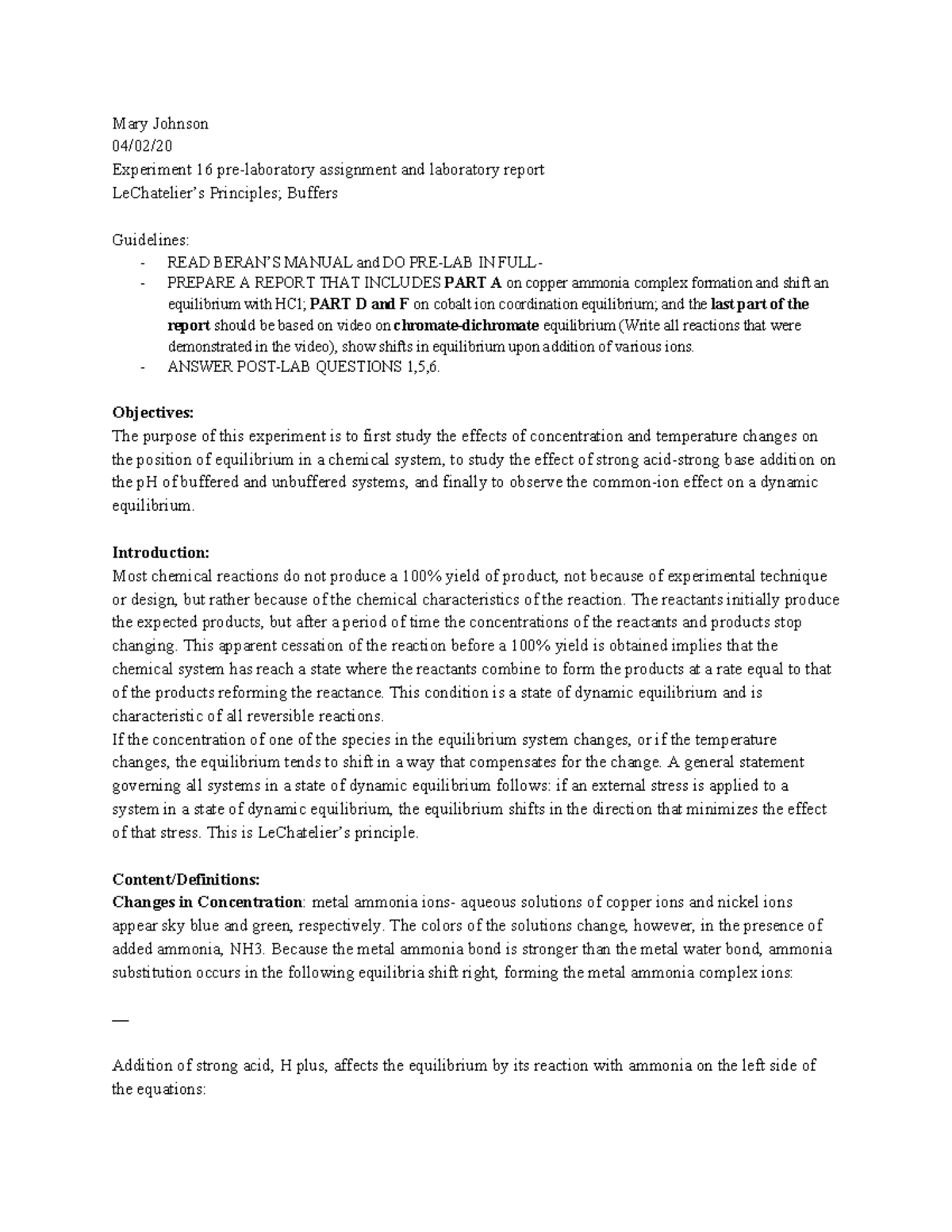 Experiment 16 prelab and lab report-2 - Mary Johnson 04/02/ Experiment 16 pre-laboratory ...