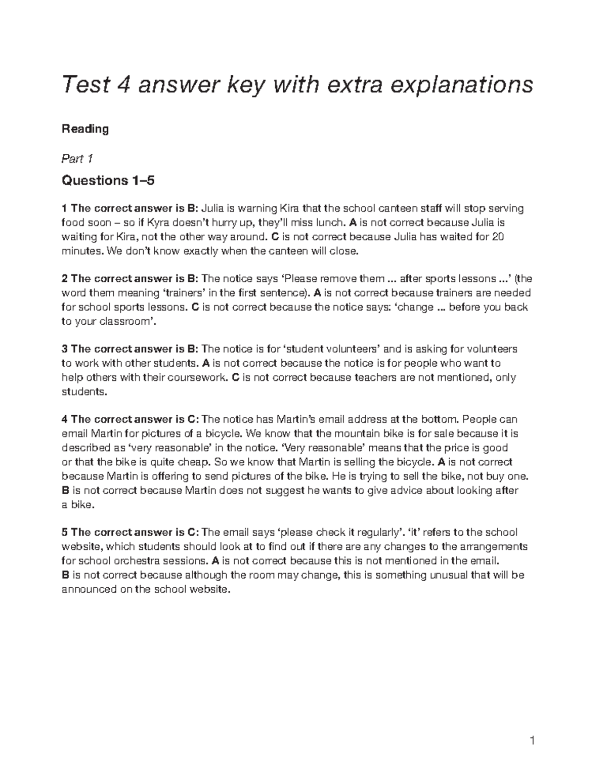 Test 4 Answer Key & Explanations: Reading Comprehension Guide - Studocu