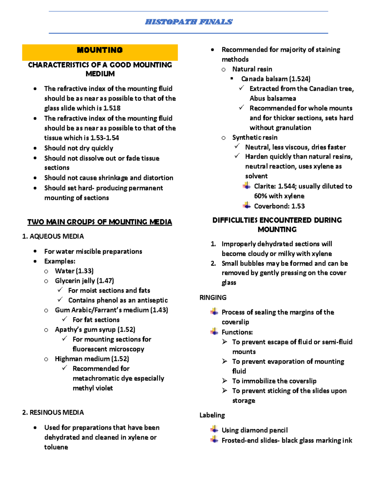 Histopath LEC Finals Reviewer: Key Insights on Mounting Techniques ...