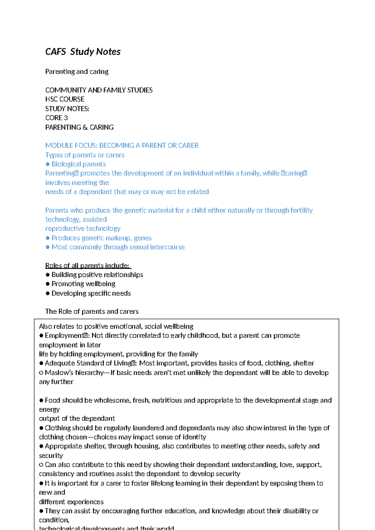 CAFS Study Notes: Parenting & Caring in Community & Family Studies ...
