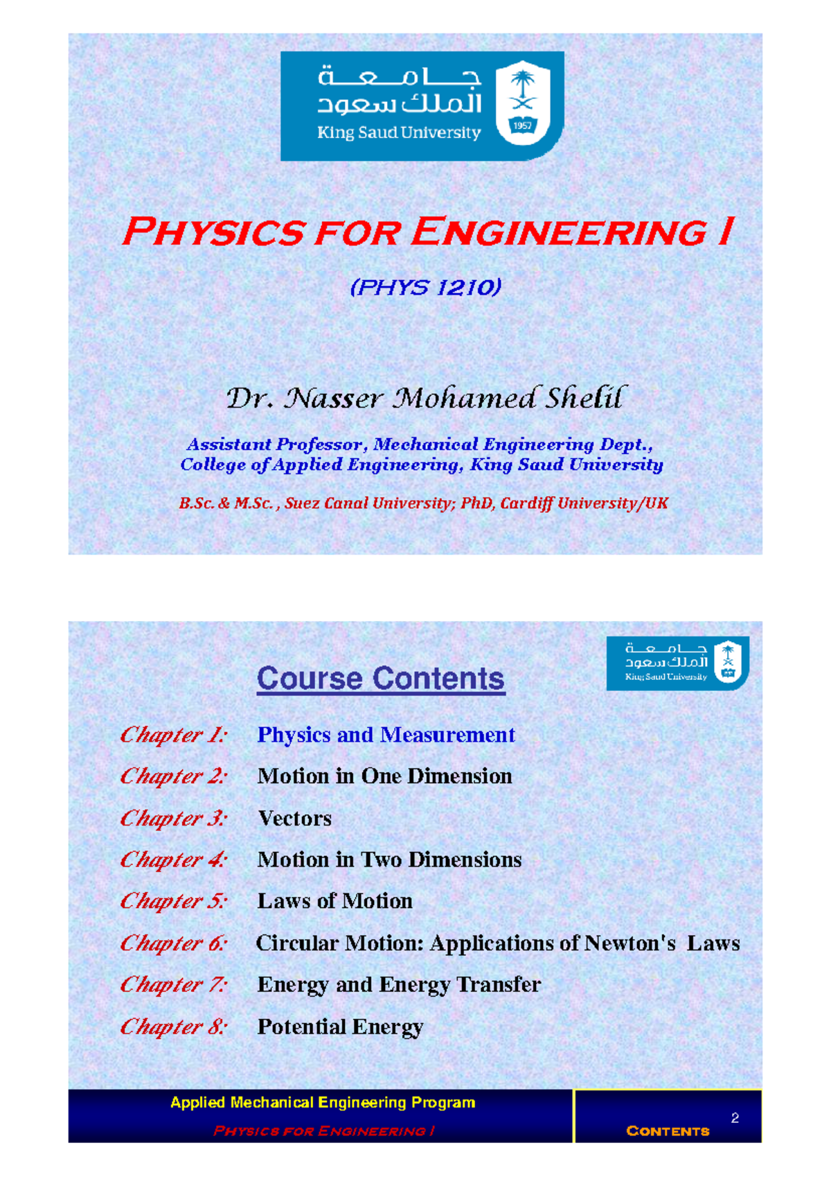 PHYS 1210: Physics for Engineering I - Course Overview and Content ...
