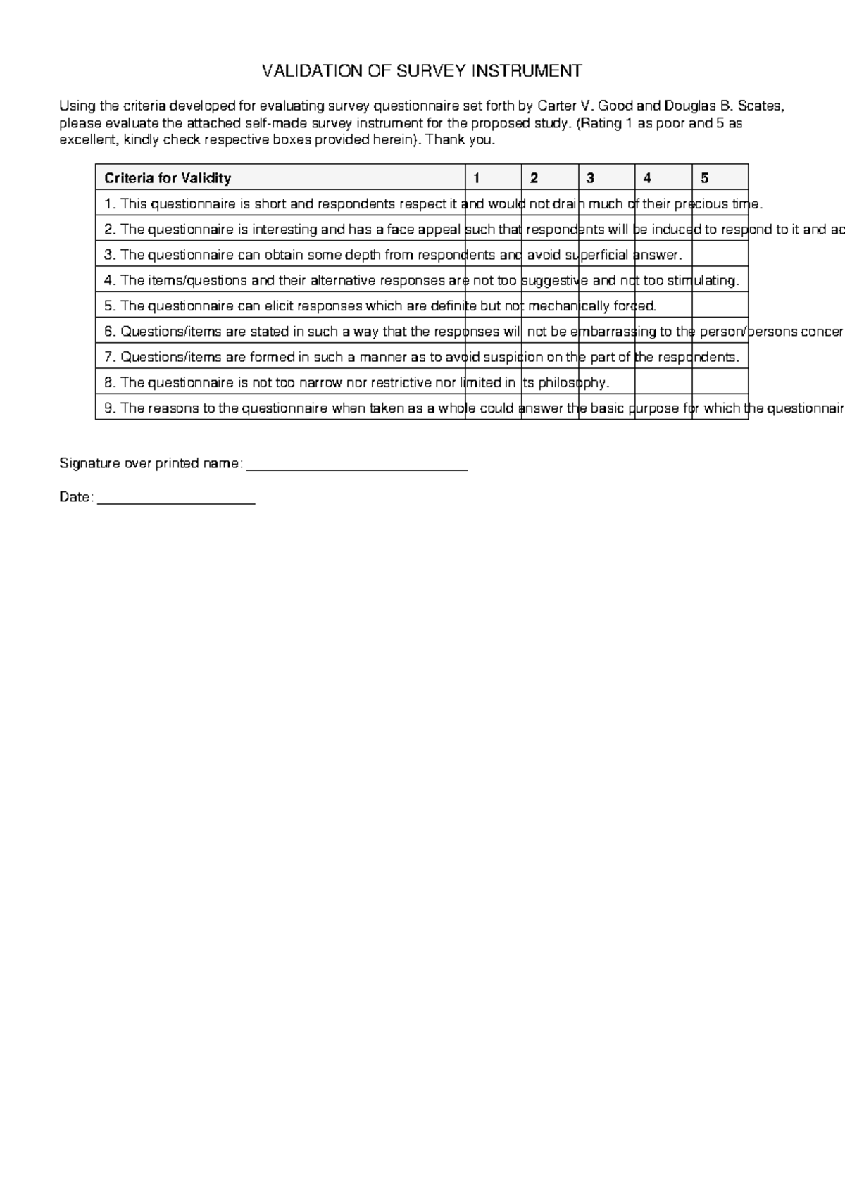 VALIDATION OF SURVEY INSTRUMENT: Good & Scates Evaluation Criteria ...