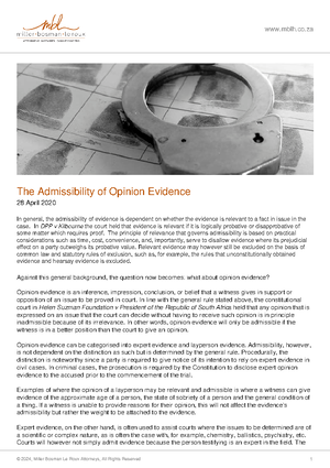 [Solved] opinion evidence can be crucial in solving the case in court ...