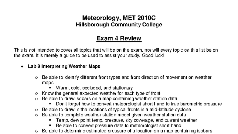 Meteorology Exam 4 Review Guide - MET 2010C - Studocu