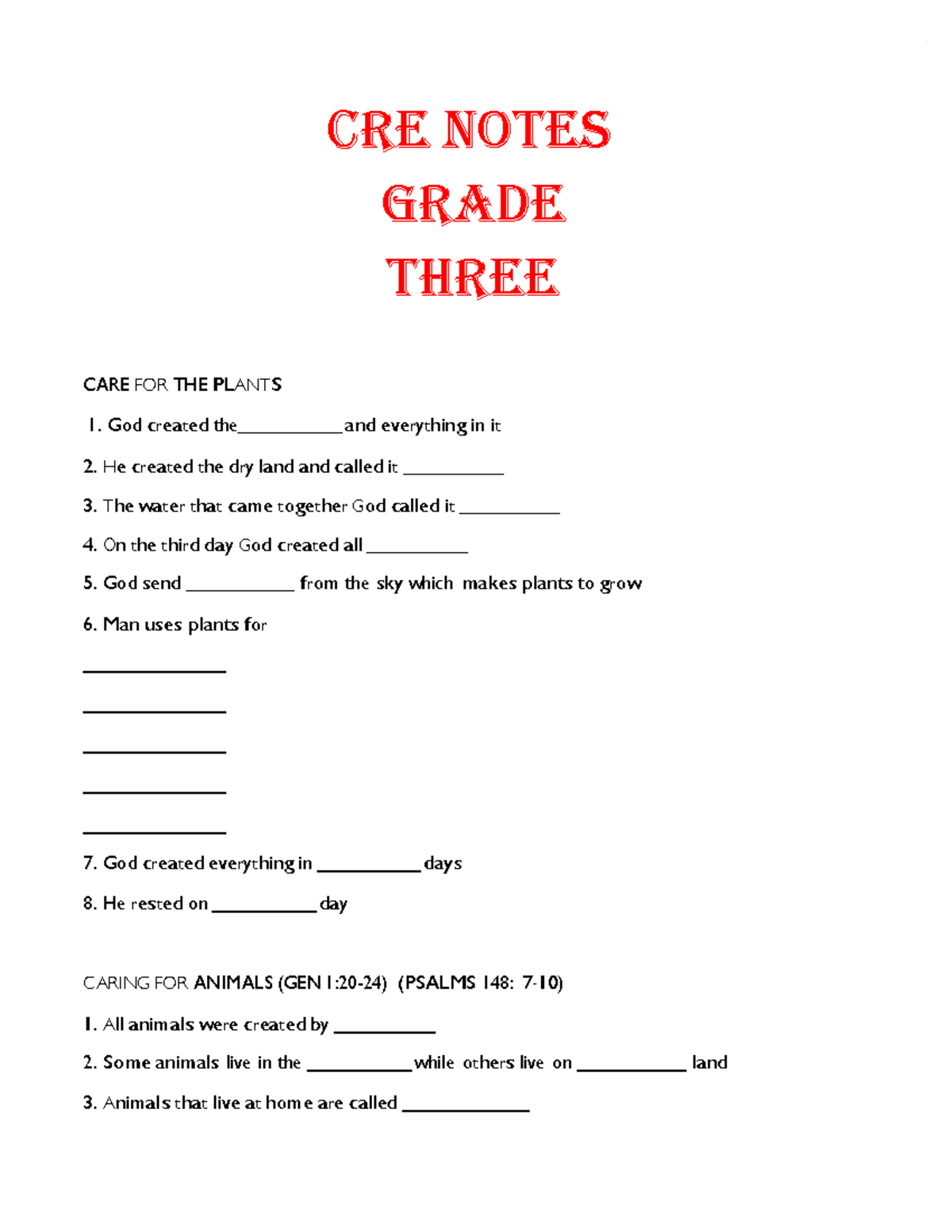 Grade 3 CRE Notes: Understanding God's Creation & Worship - Studocu