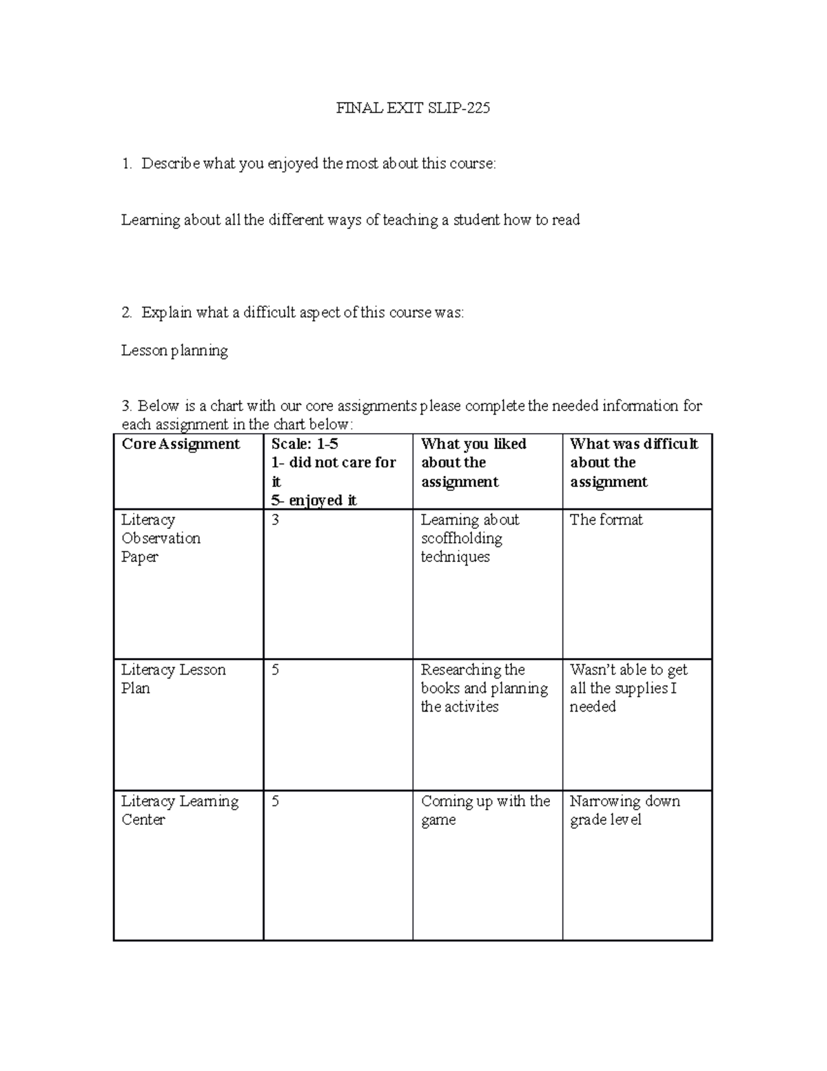 Final Exit Slip for Online Literacy Course (SM) - Studocu