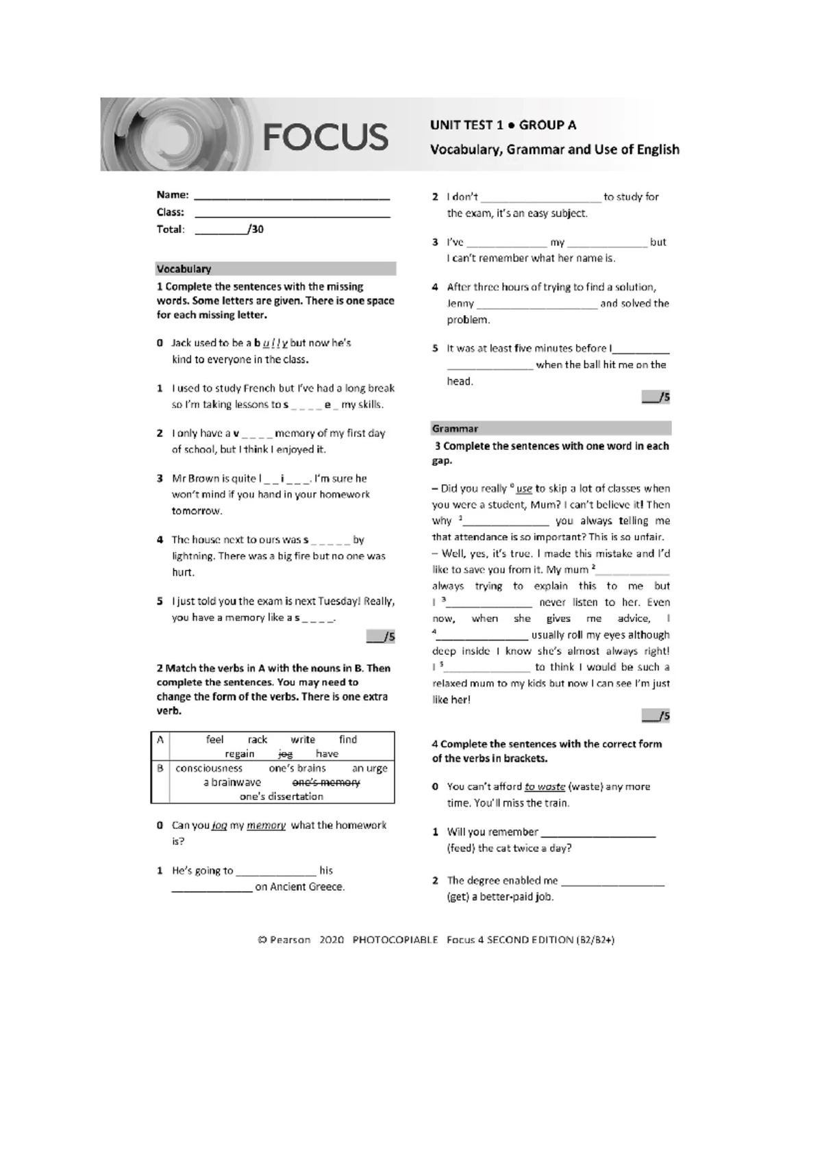 Brainy 4 Unit Test 5B: Listening and Vocabulary Exercises - Studocu